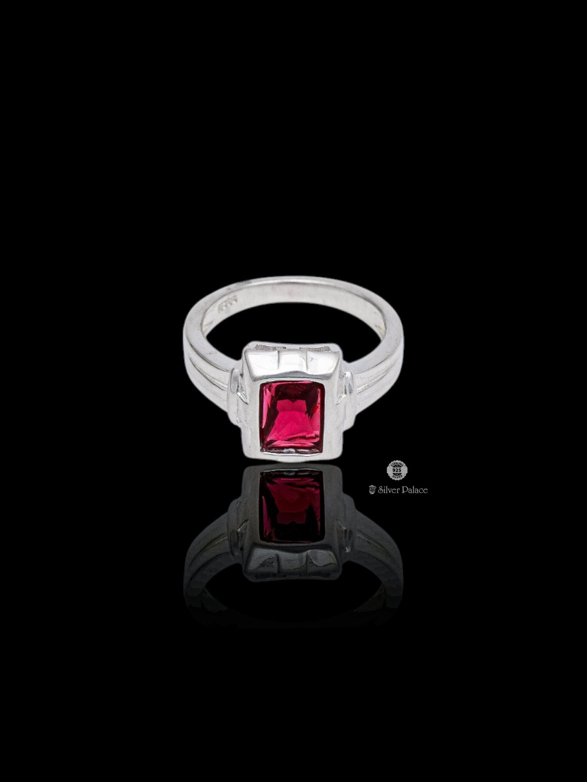 925 Sterling Silver Rectangle Shape Red Stone Rashi Ring For Unisex ...
