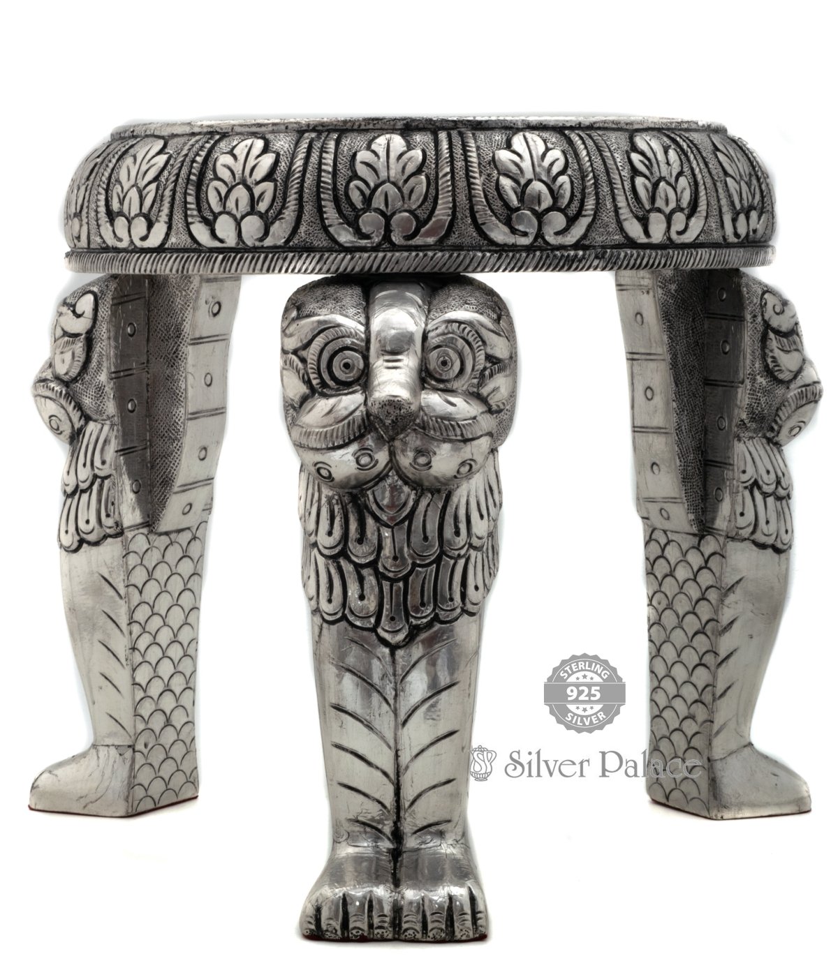 Oxidised Silver Lion Face Design Leg Mukkali On Wood - Silver Palace