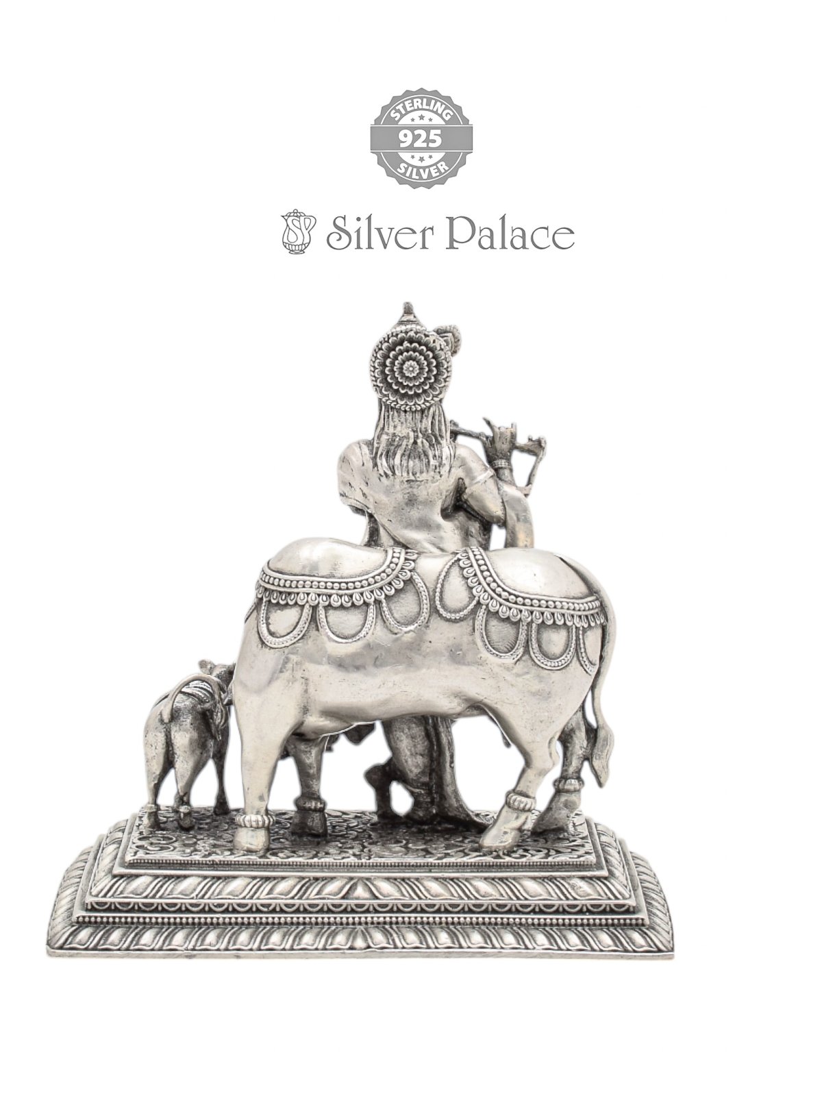 Antic Finish 925 Silver Standing Krishna With Gomatha Idol - Silver Palace