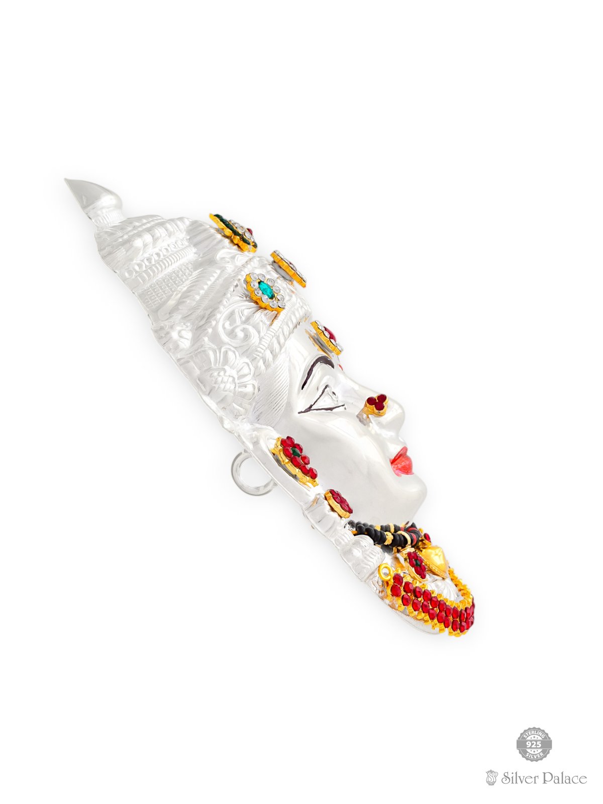 925 Pure Silver Amman Face With Color Full Stones - Silver Palace