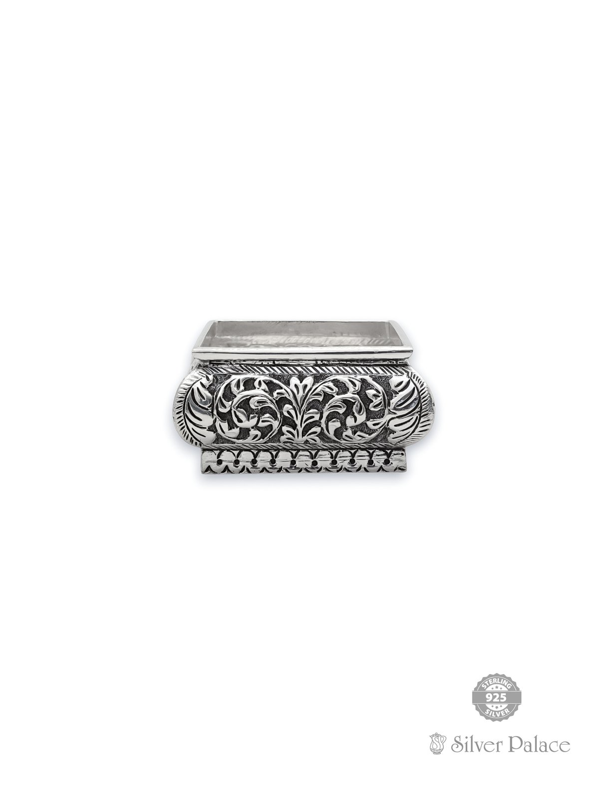 925 Oxidised Silver Floral Design Square Type Plate Set For Gifts ...