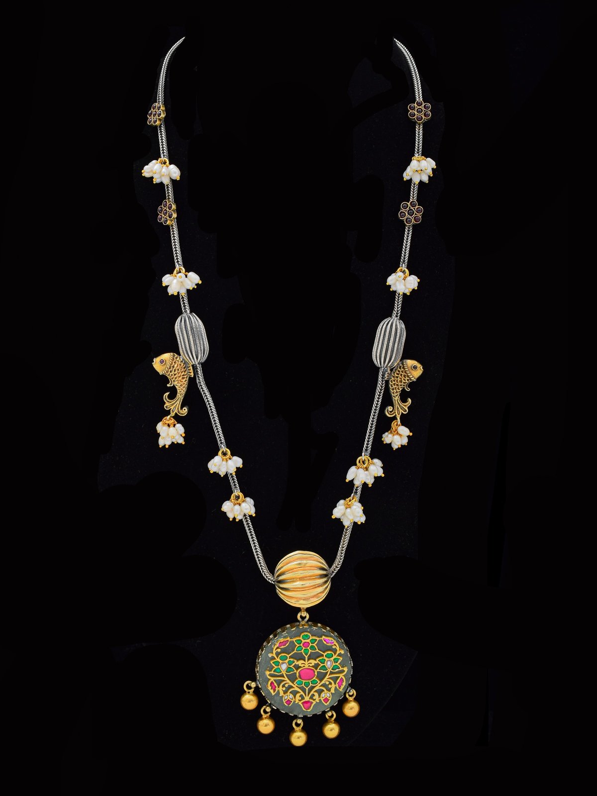 925 Silver Fish & Ball Design Traditional Necklace For Women Manjj ...