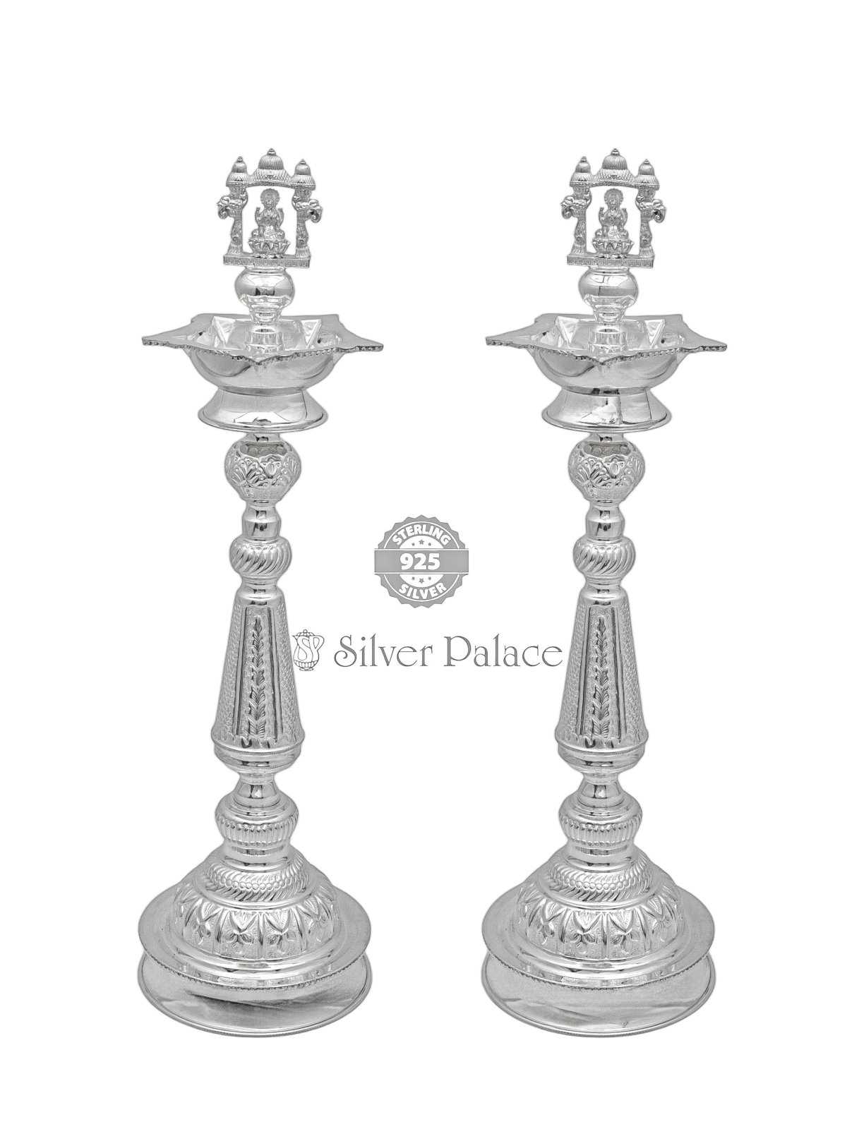 925 Silver Lakshmi With Peedam Kuthu Vilakku For Pooja - Silver Palace