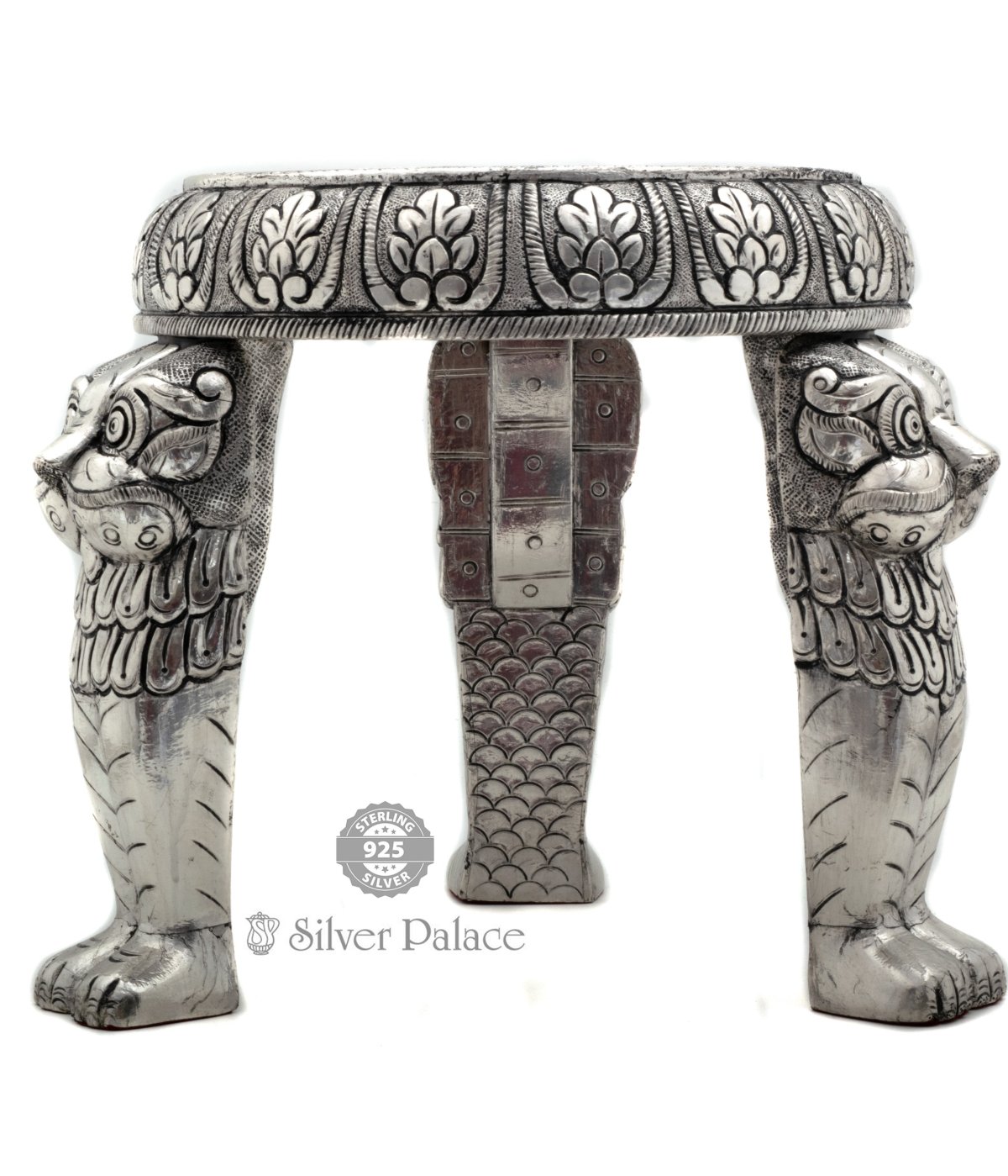 Oxidised Silver Lion Face Design Leg Mukkali On Wood - Silver Palace