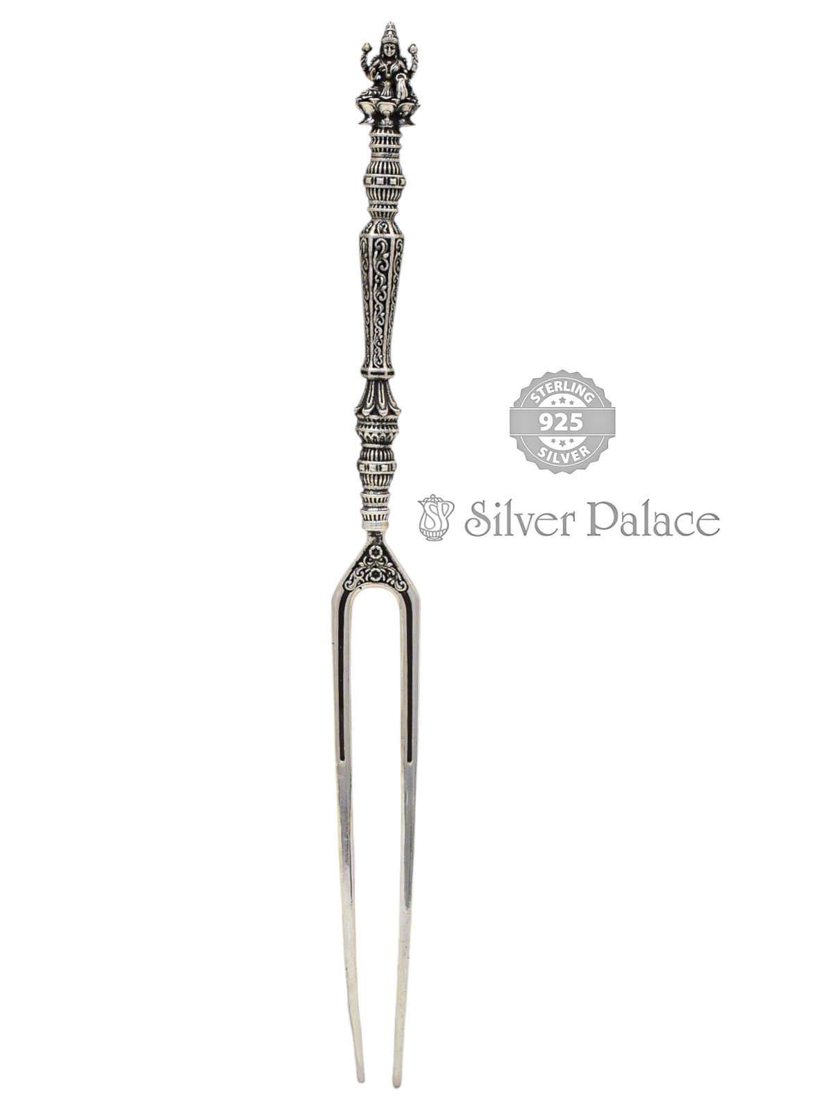 925 Oxidised Silver Lakshmi Motif Hair Stick For Ladies - Silver Palace