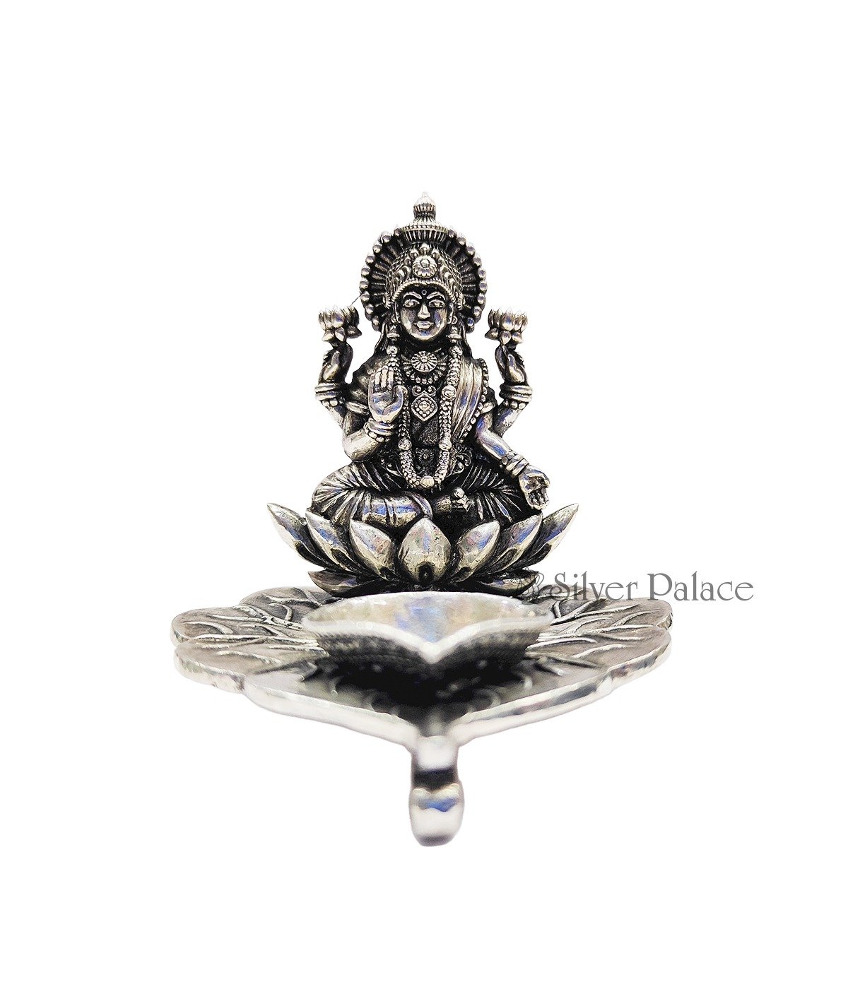 Oxidised Silver Lakshmi Idol With Lamp - Divine Statue For Pooja And ...