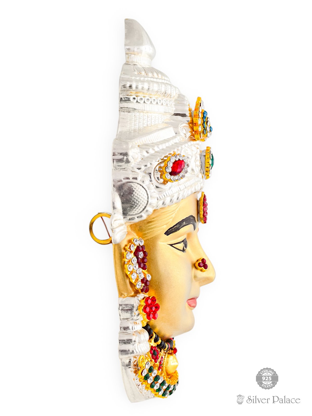 925 Sterling Silver Golden Amman Face With Multi Color Stones - Silver ...