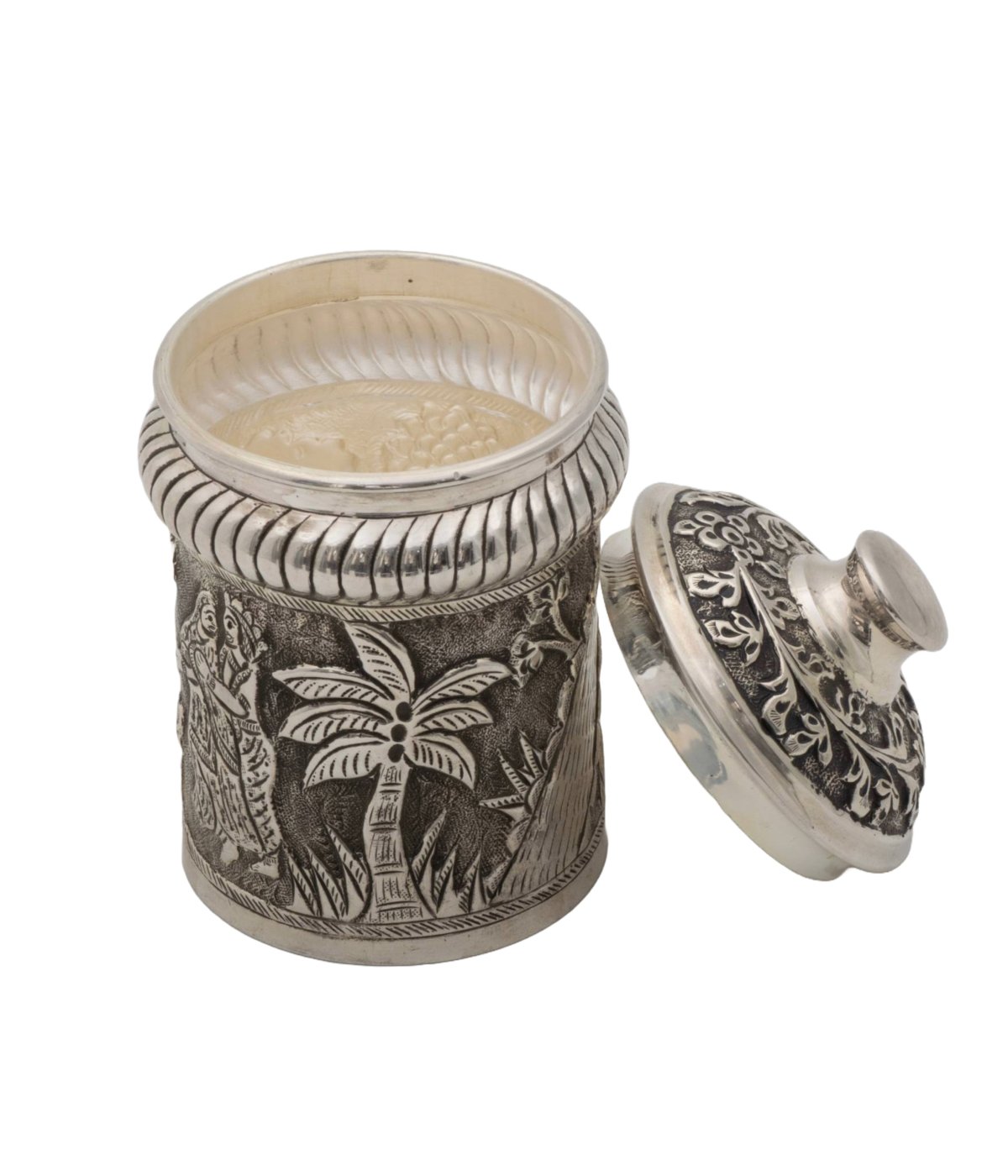 92.5 Oxidised Silver Cylindrical Storage Box - Silver Palace