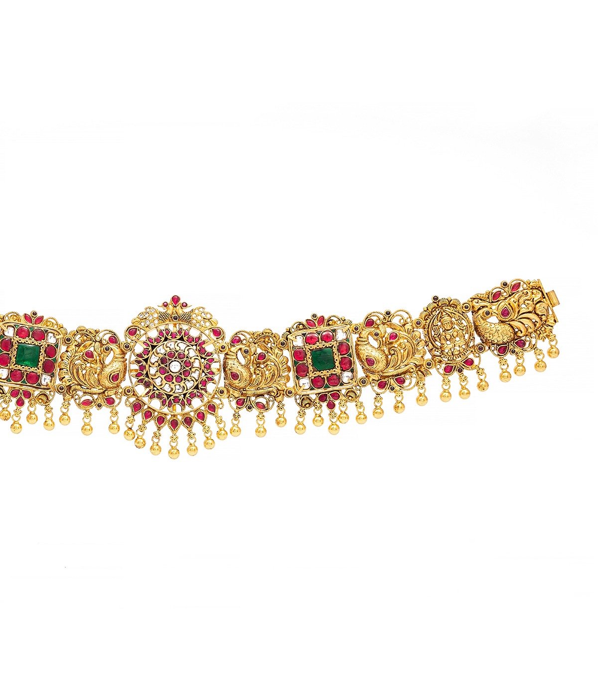 Silver Anite Collection Gold Plated Pink Green Stone Ottiyanam - Silver ...