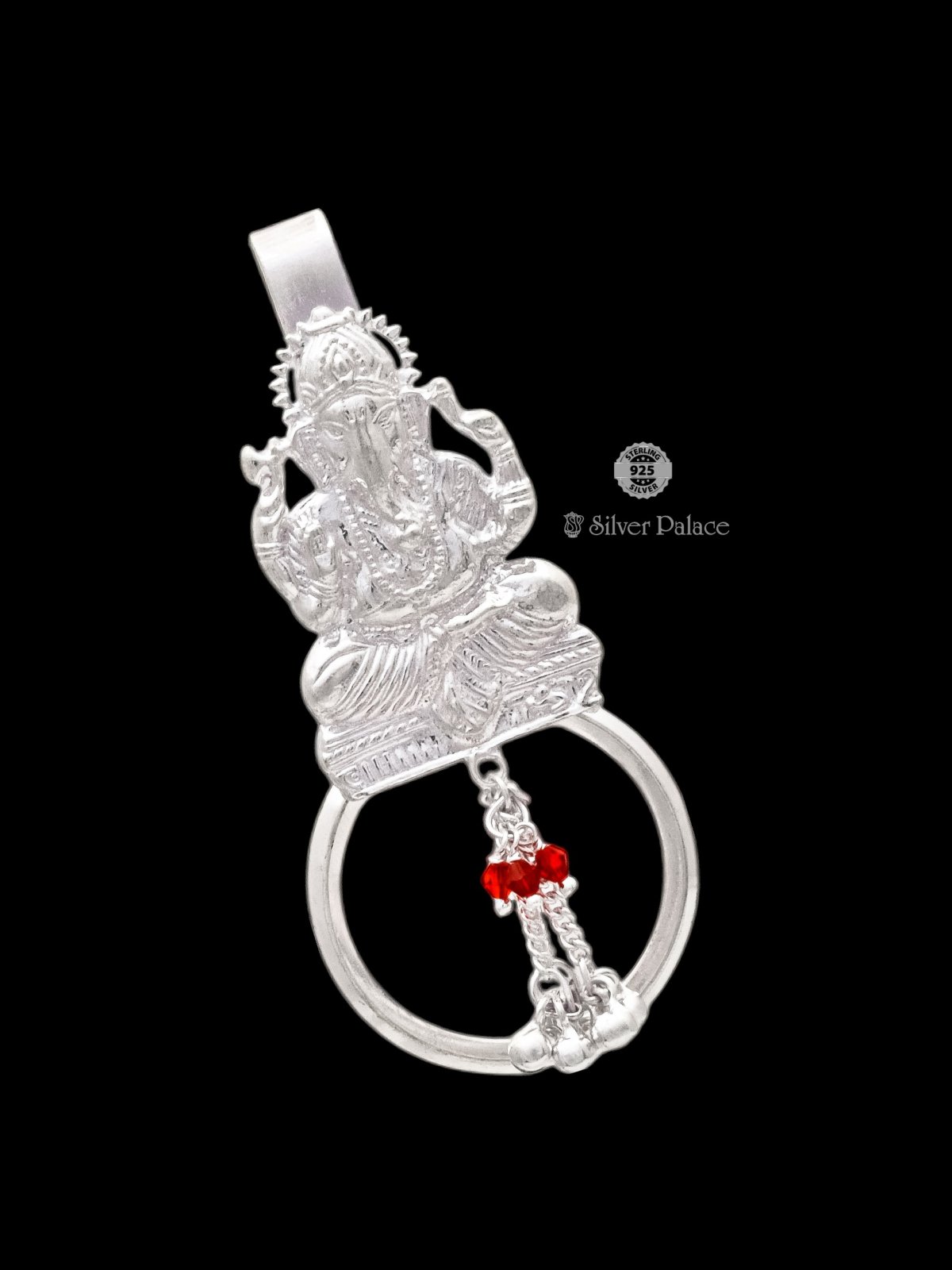 925 Pure Silver Ganesh Motif Hip Key Chain With Silver Beads For Ladies ...