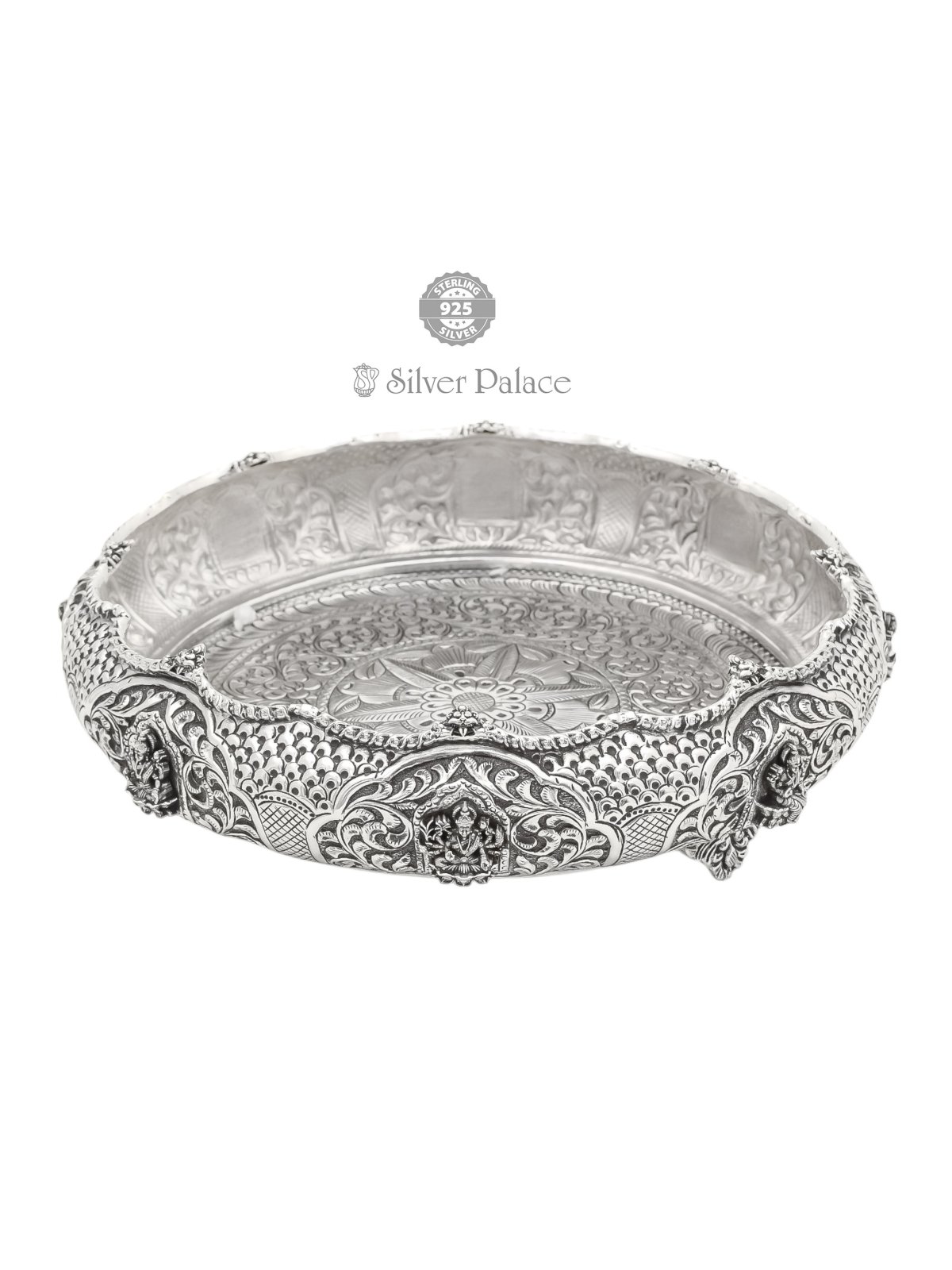 925 Oxidised Silver Handcrafted Pooja Plate – Traditional Silver ...