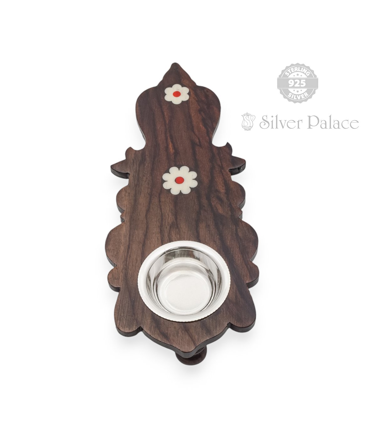 925 Pure Silver Plain Design Arthi Stand With Rose Wood Base Sur ...