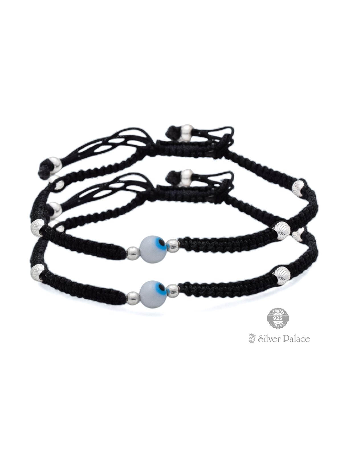 925 Silver Eye Ball Design Black Thread Anklets For Girls - Silver Palace