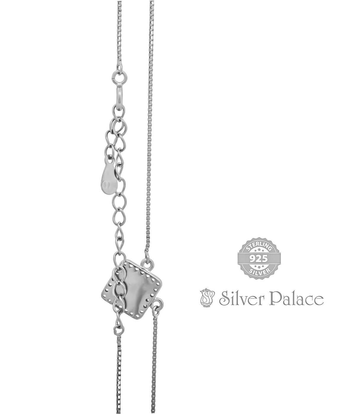 92.5 Sterling Silver Square Design Design Cz Stone Studded Chain For ...