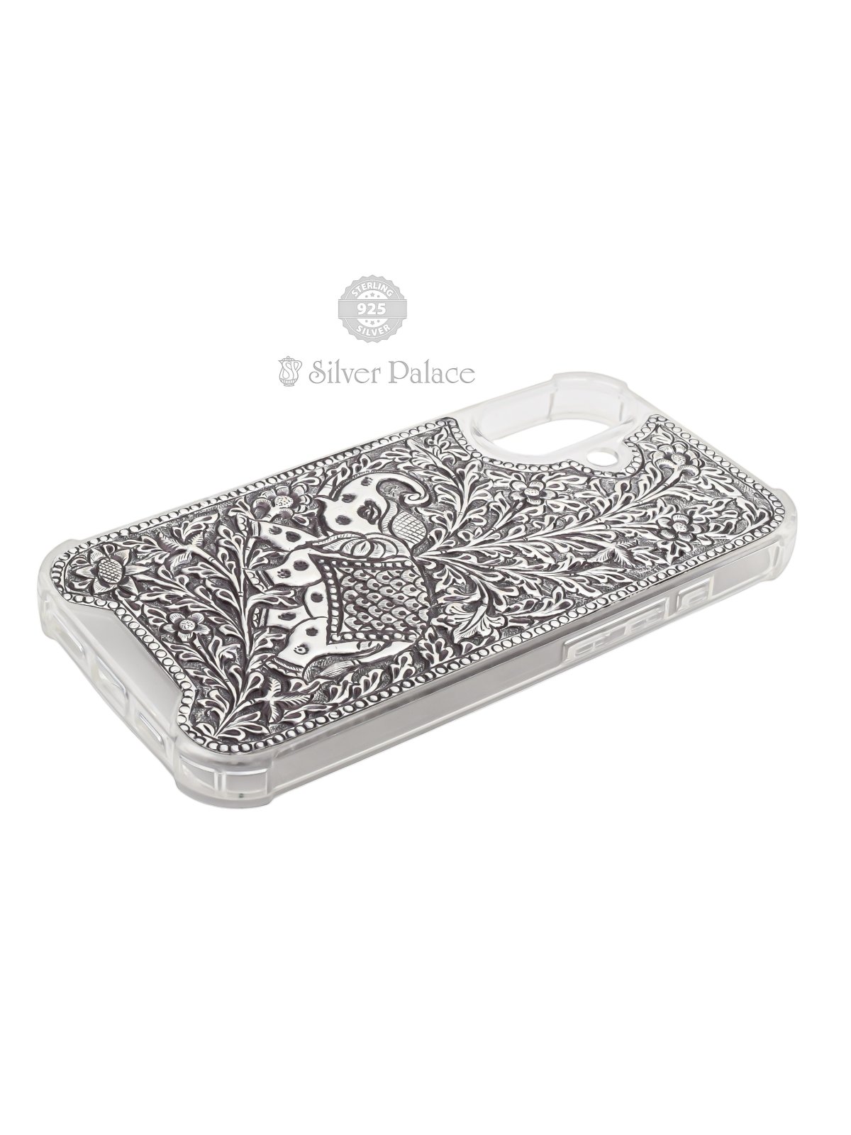 925 Sterling Silver Elephant And Floral Engraved Phone Case For Iphone ...
