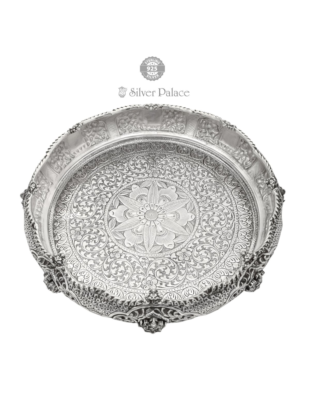 925 Oxidised Silver Astalakshmi Motifs Wedding Gift Plate - Silver Palace