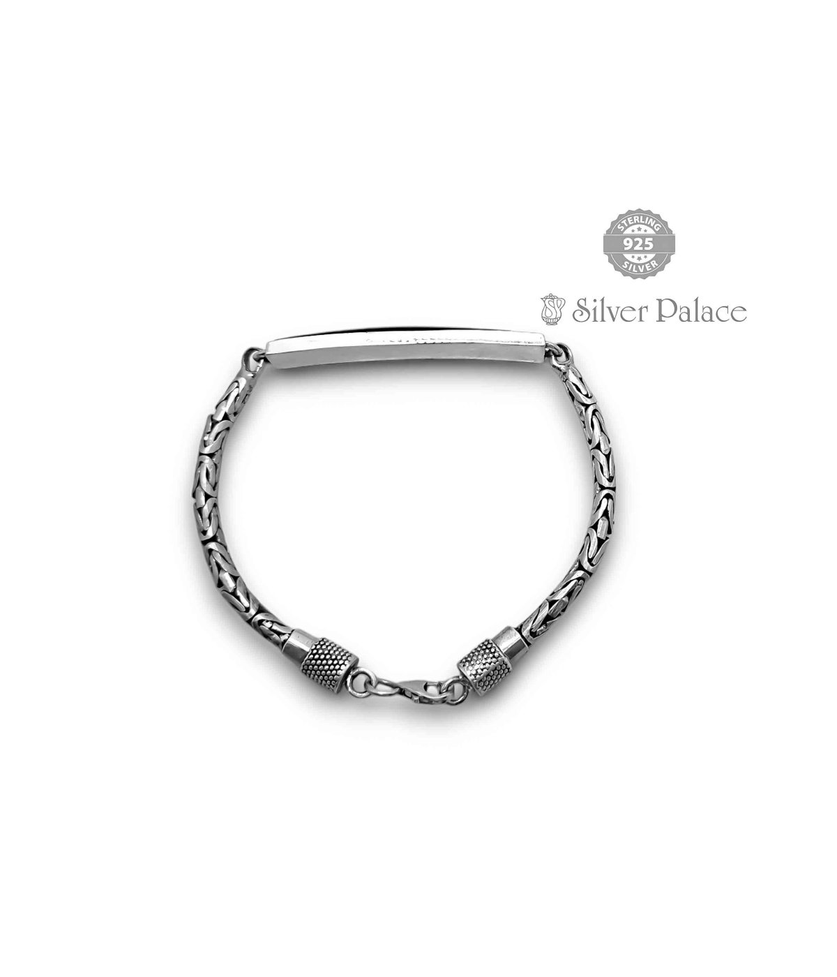 Sterling Silver Maan Collection Black Stone Bracelet For Men - Silver ...