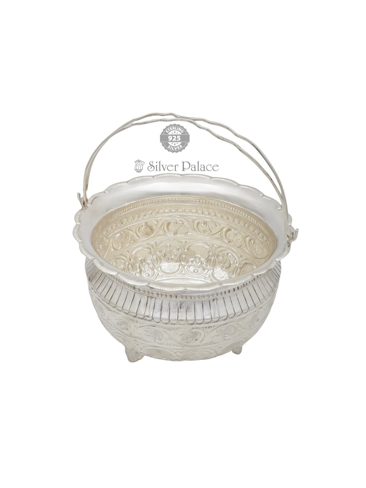 925 Pure Silver Decorative Flower Basket For Pooja Pna - Silver Palace