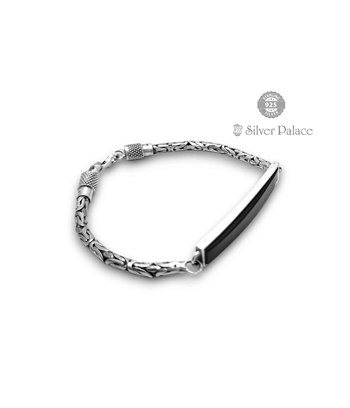 Sterling Silver Maan Collection Black Stone Bracelet For Men - Silver ...