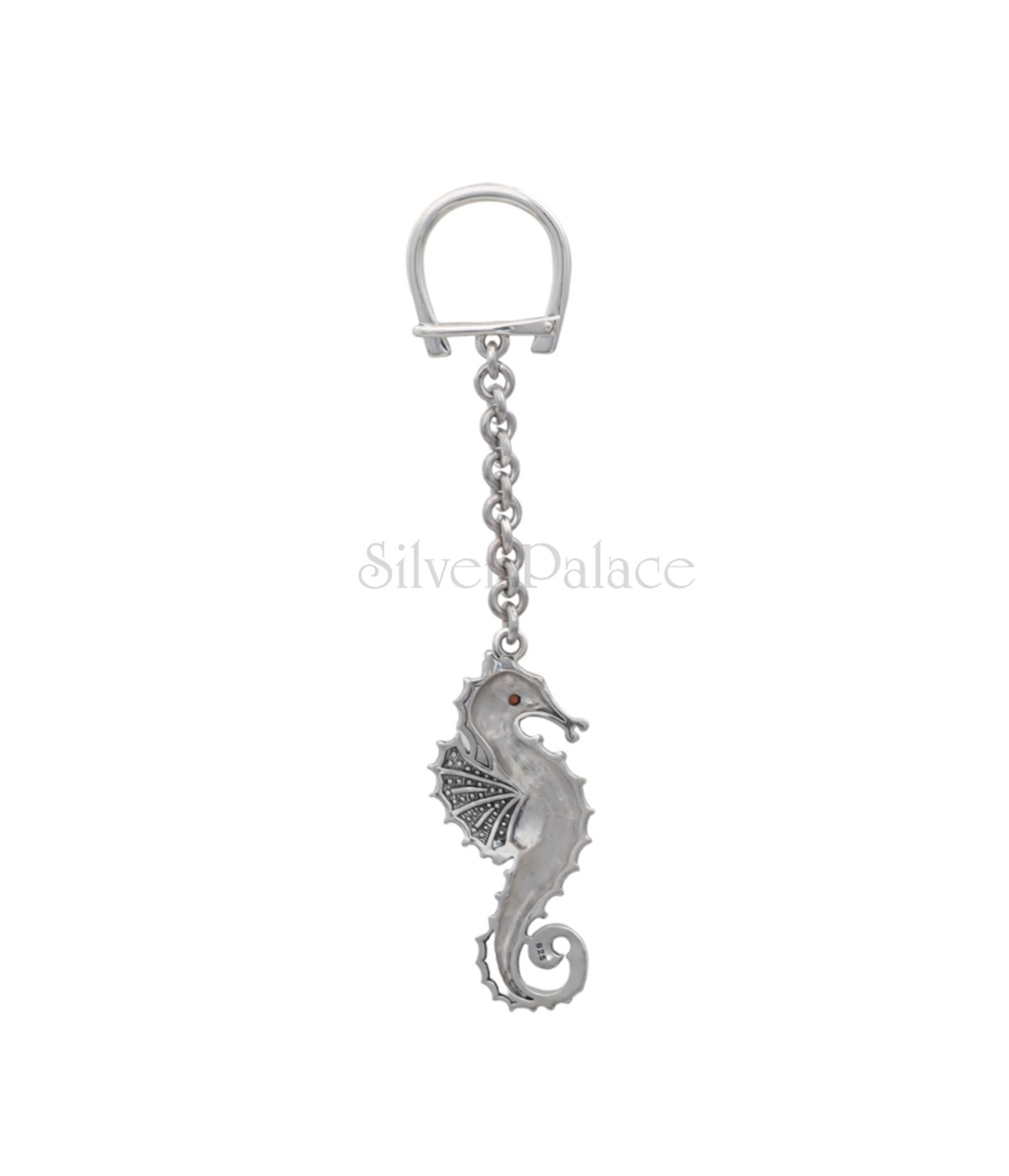 92.5 Pure Silver Red Eye Seahorse Keychain For Men - Silver Palace