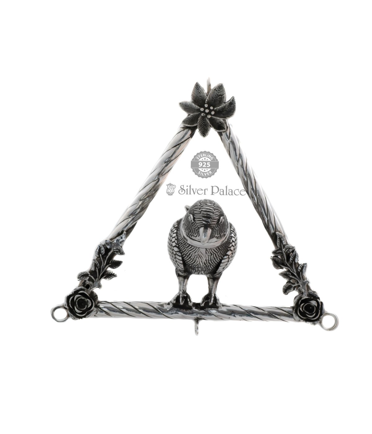 925 Sterling Silver Parrot Statue With Flower Design Triangle Hanger ...