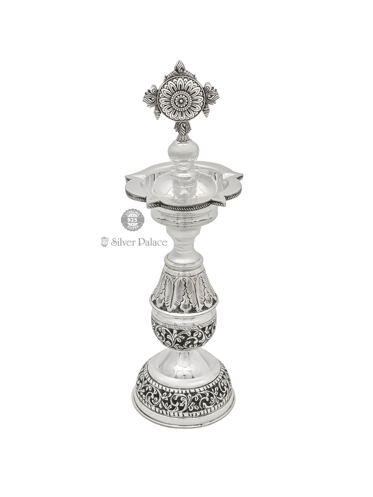 925 Silver Sangu Sakkaram Kutthu Vilakku With Floral Motif For ...