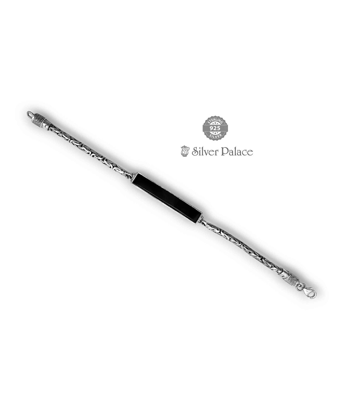 Sterling Silver Maan Collection Black Stone Bracelet For Men - Silver ...