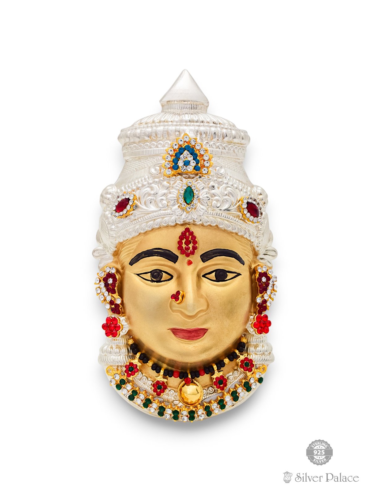 925 Sterling Silver Golden Amman Face With Multi Color Stones - Silver ...