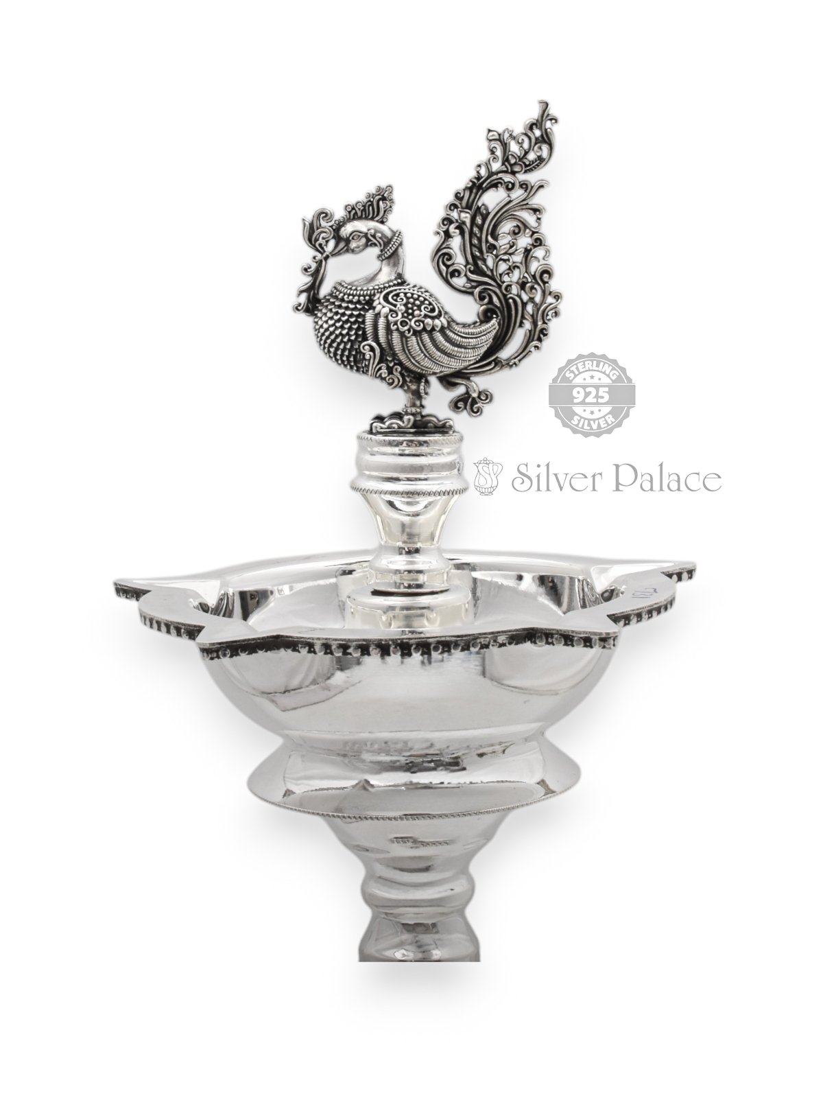 92.5 Pure Silver Peacock Design Kuthu Vilakku For Pooja - Silver Palace