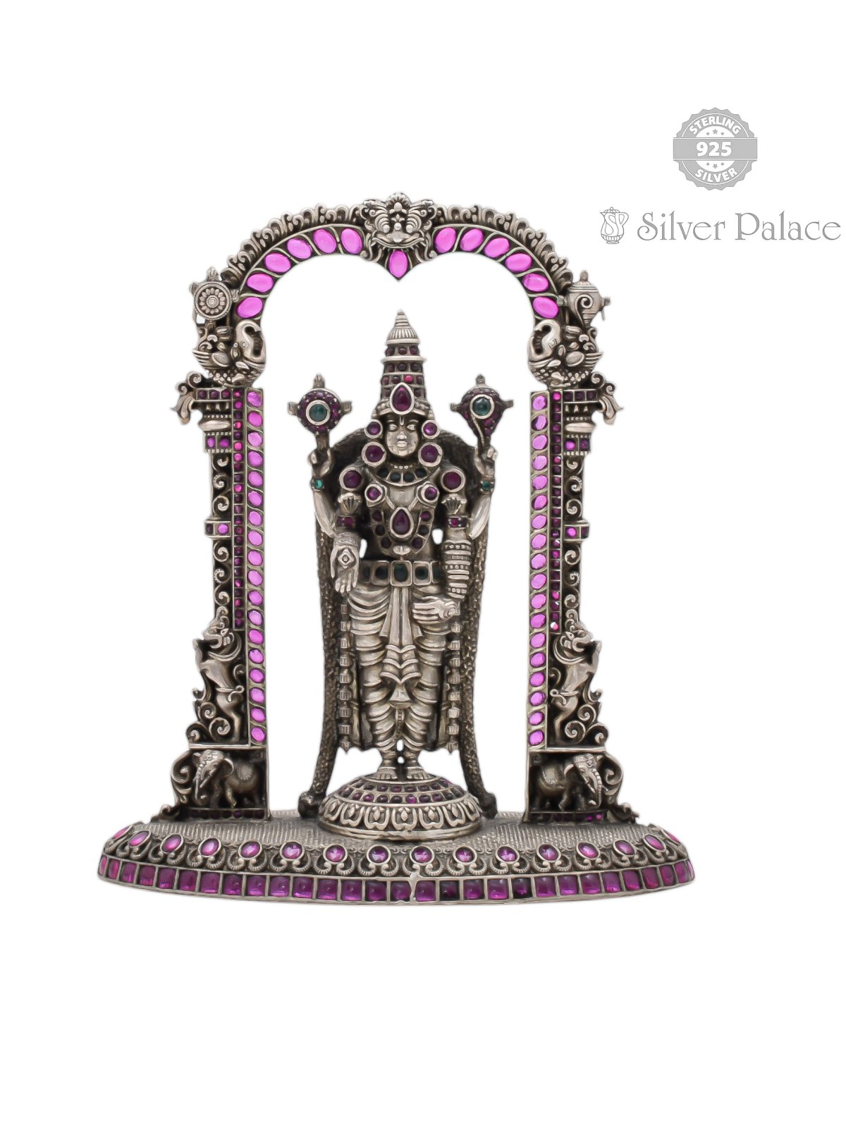 Tirupati Venkateswara Balaji Idol In Silver With Spinal Stones - Silver ...