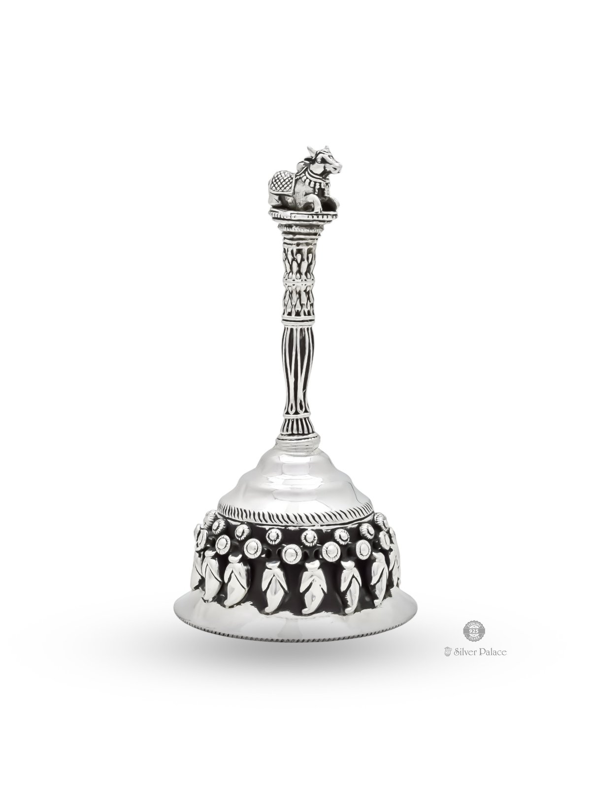 925 Sterling Silver Peacock Motif Bell For Pooja Room - Silver Palace