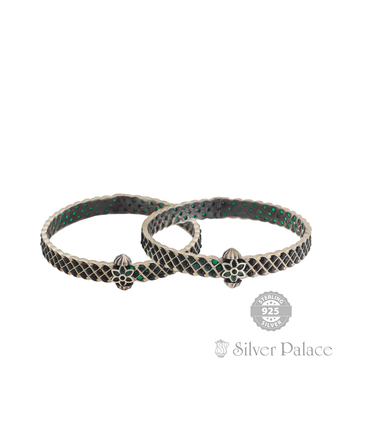 925 Sterling Silver Emerald Bangle For Girls Mannj Collection - Silver ...