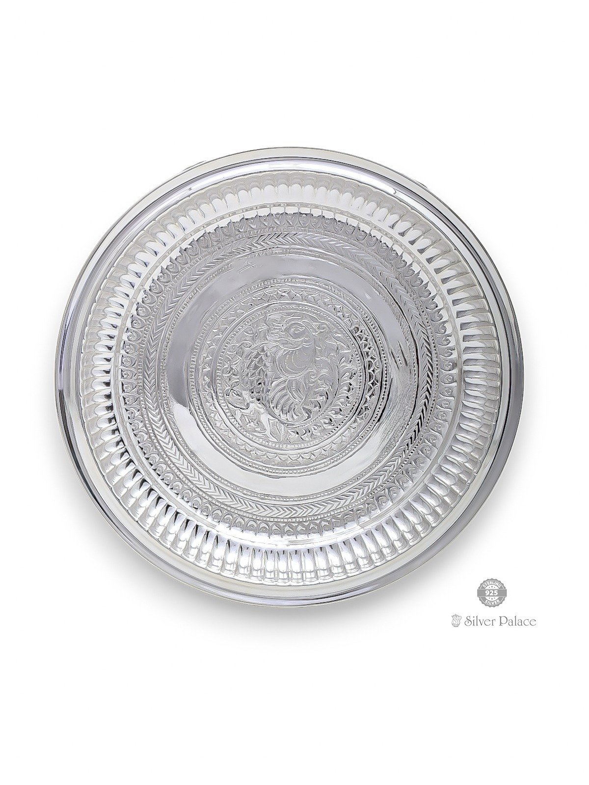 925 Sterling Silver Peacock Engraved Plate For Multi Purpose - Silver ...