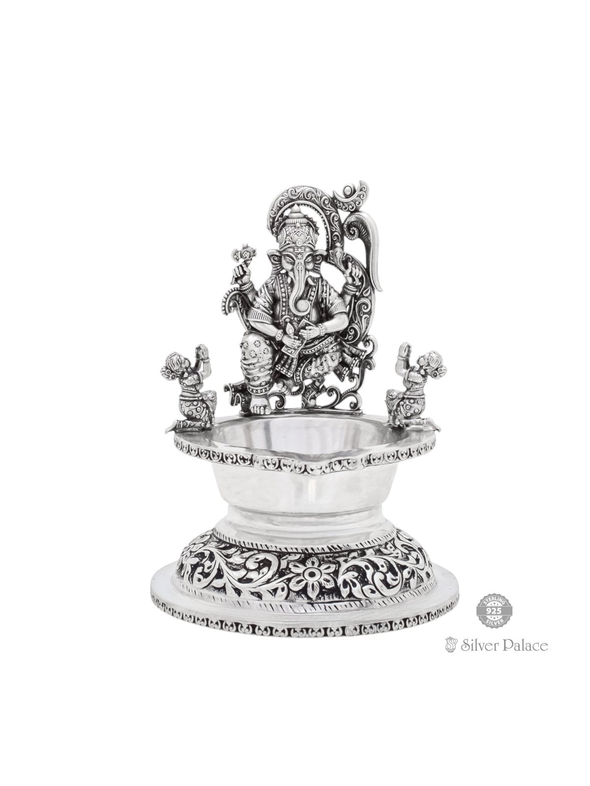 925 Oxidised Silver Ganesh With Ohm Motif Lamp - Silver Palace