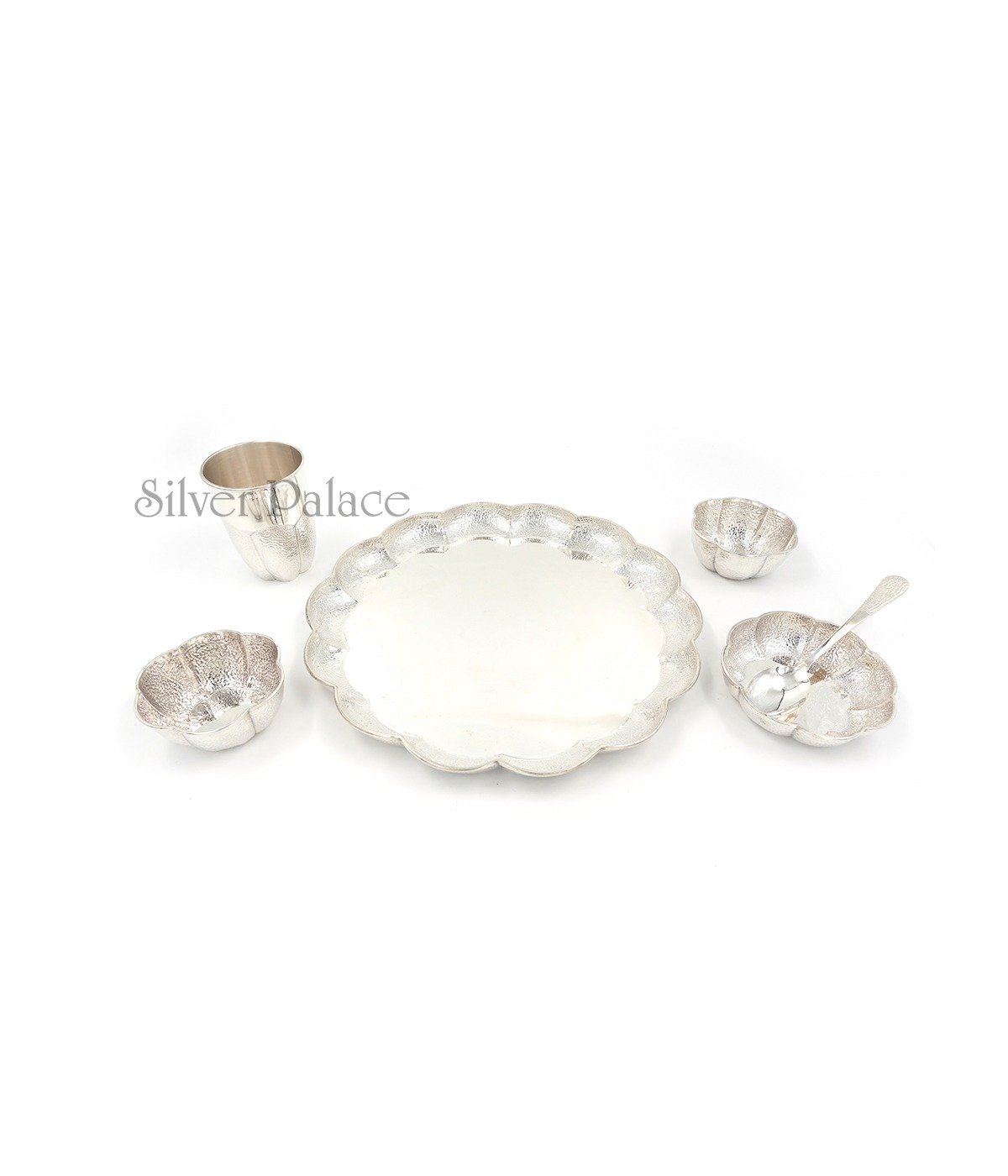 92.5 Pure Silver Pumpkin Shape Meal Plate Set - Silver Palace
