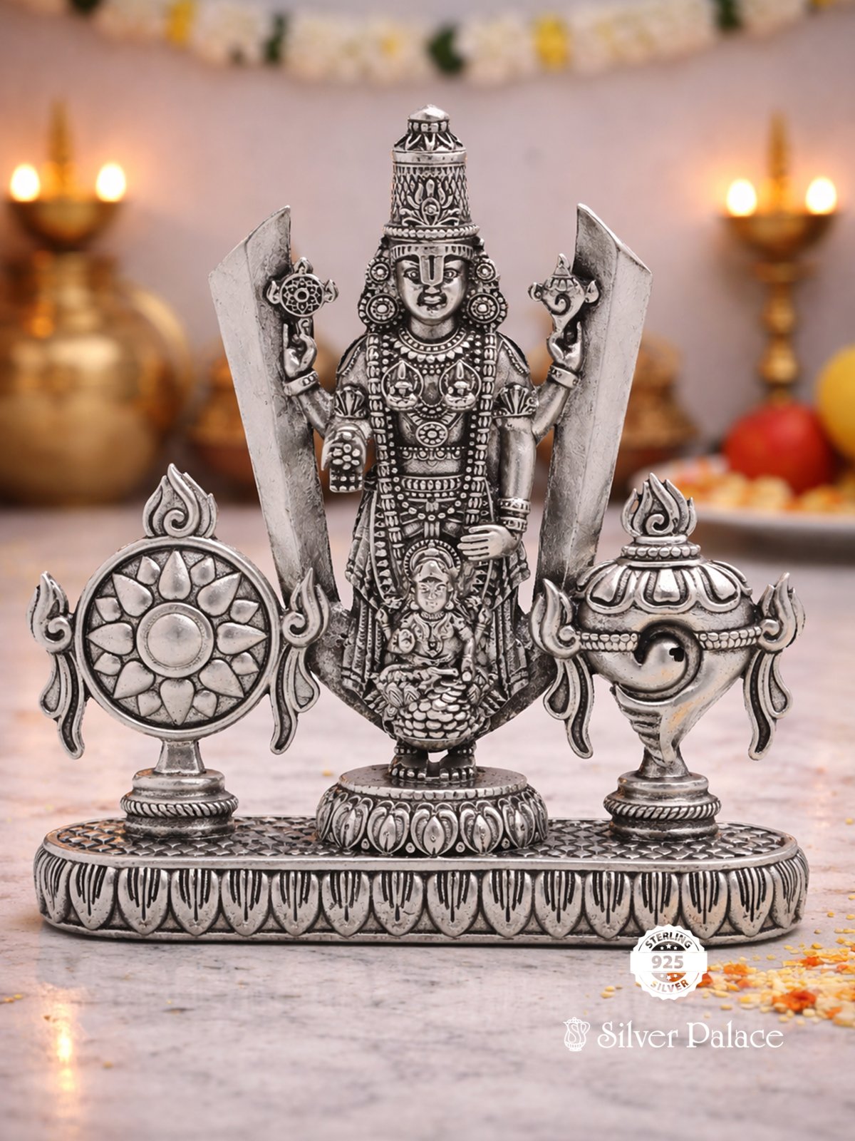 925 Oxidised Silver Sangu Sakkaram Namam With Balaji Idol - Silver Palace