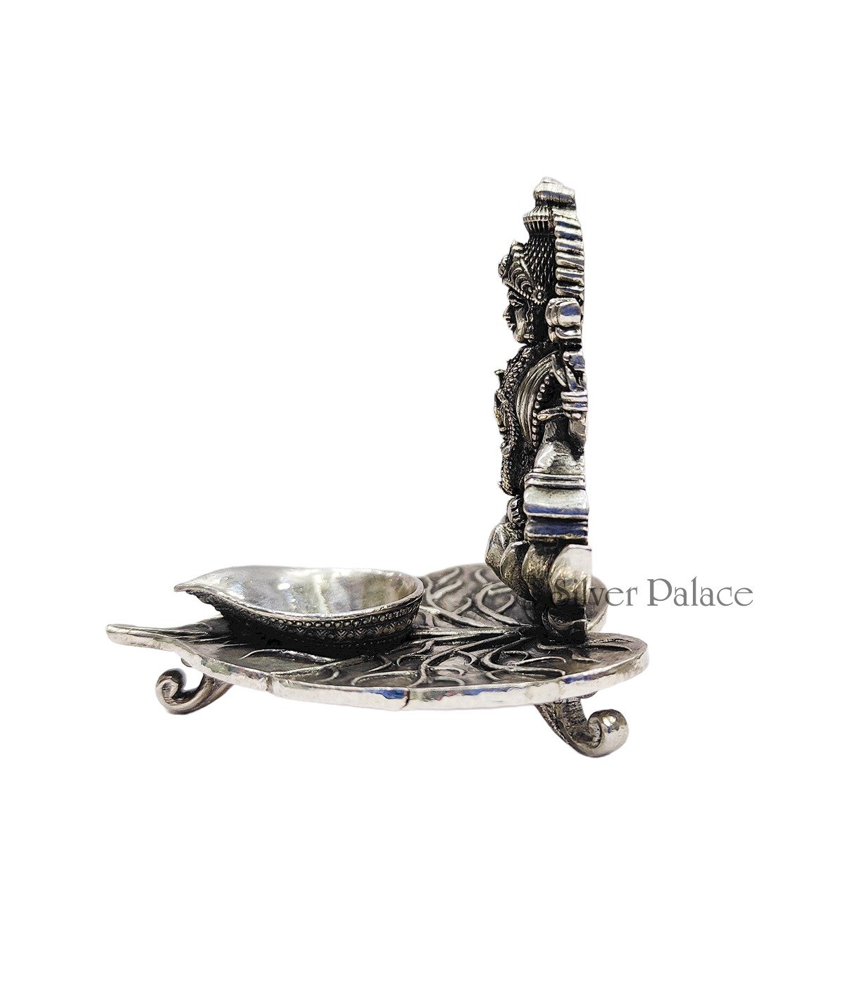 Oxidised Silver Lakshmi Idol With Lamp - Divine Statue For Pooja And ...