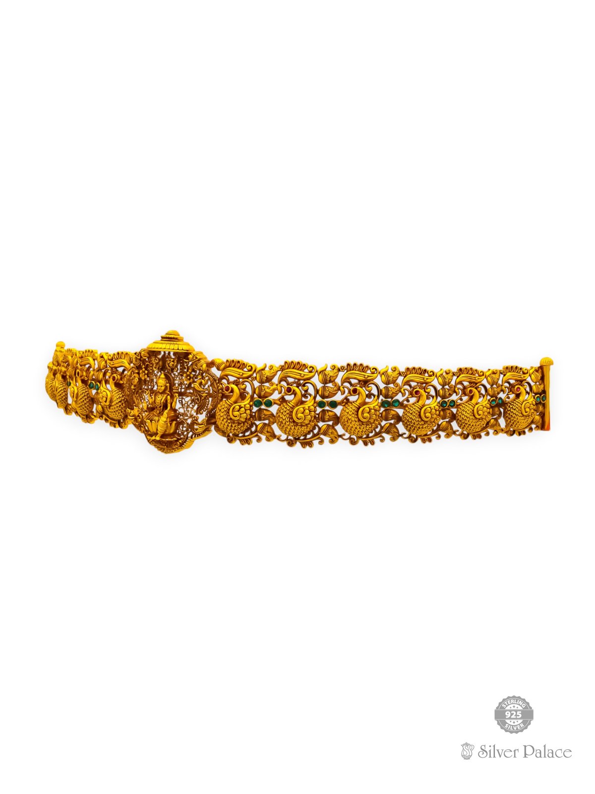925 Silver Gold Polished Lakshmi With Swan Design Ottiyanam For Women ...