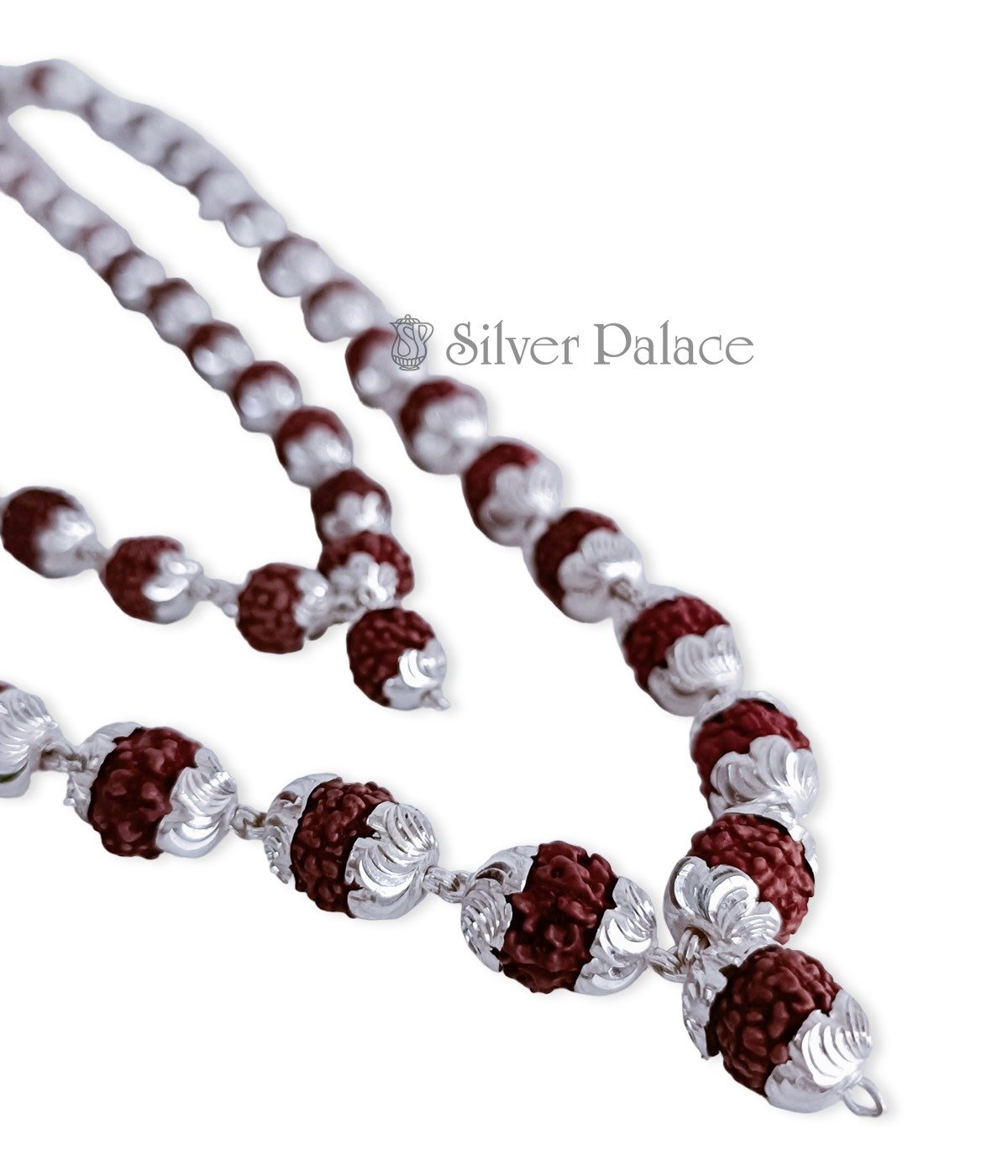 92.5 Silver Natural Rudraksha Mala For Men - Silver Palace