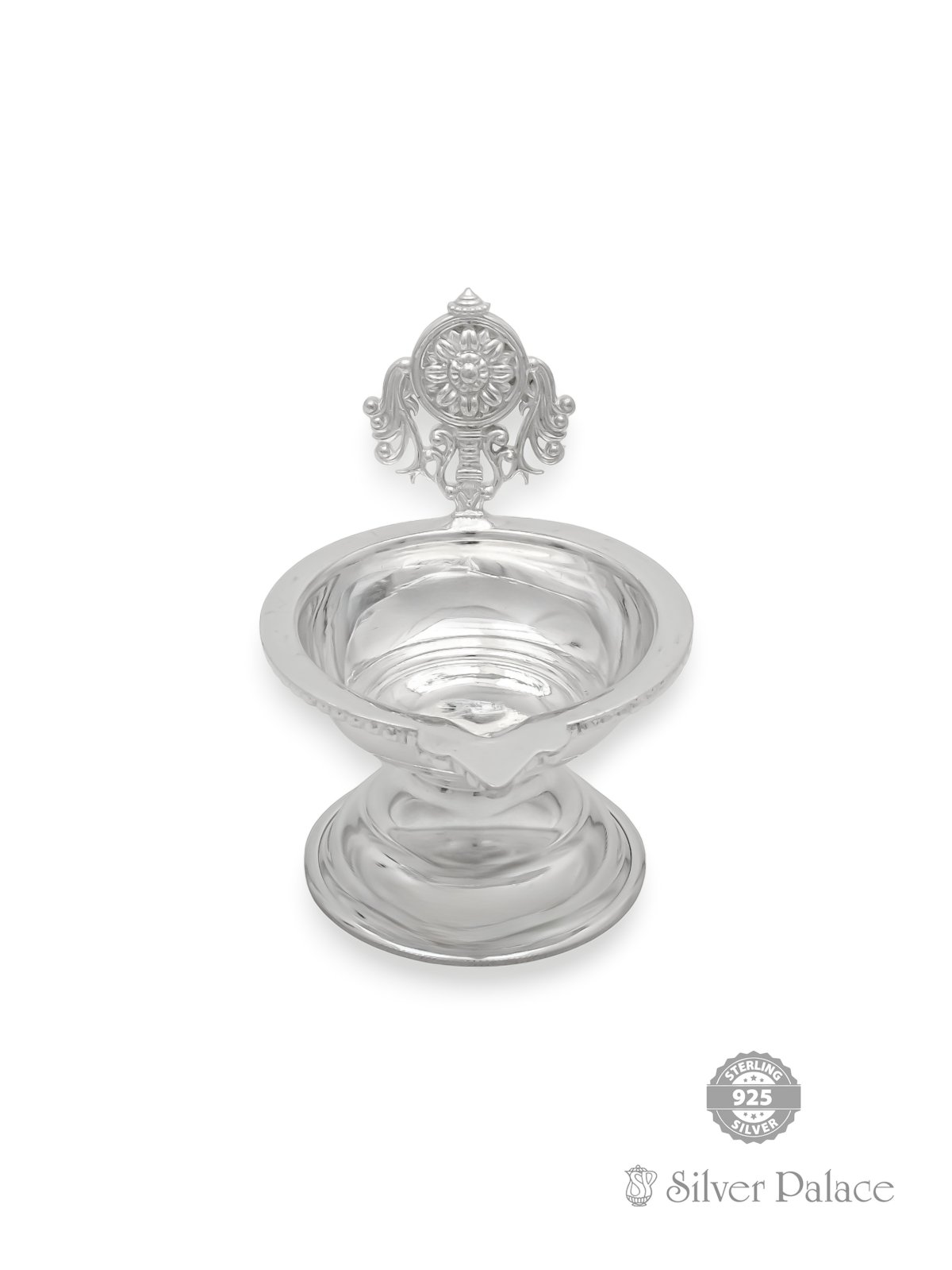 925 Sterling Silver Sangu Sakkaram Lamp For Pooja Room - Silver Palace