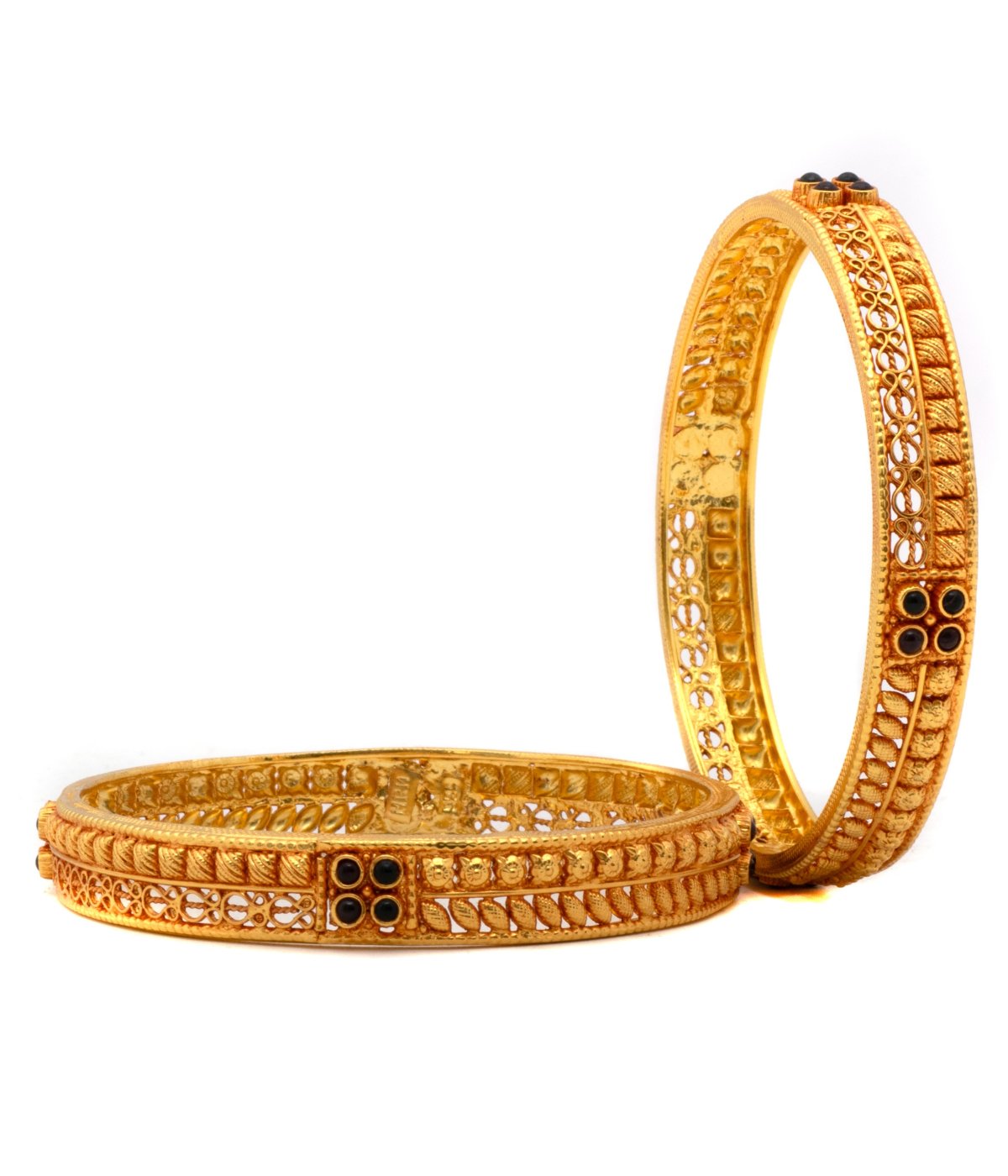 Silver Anite Collection Gold Polished Pink Stone Studed Design Bangle ...