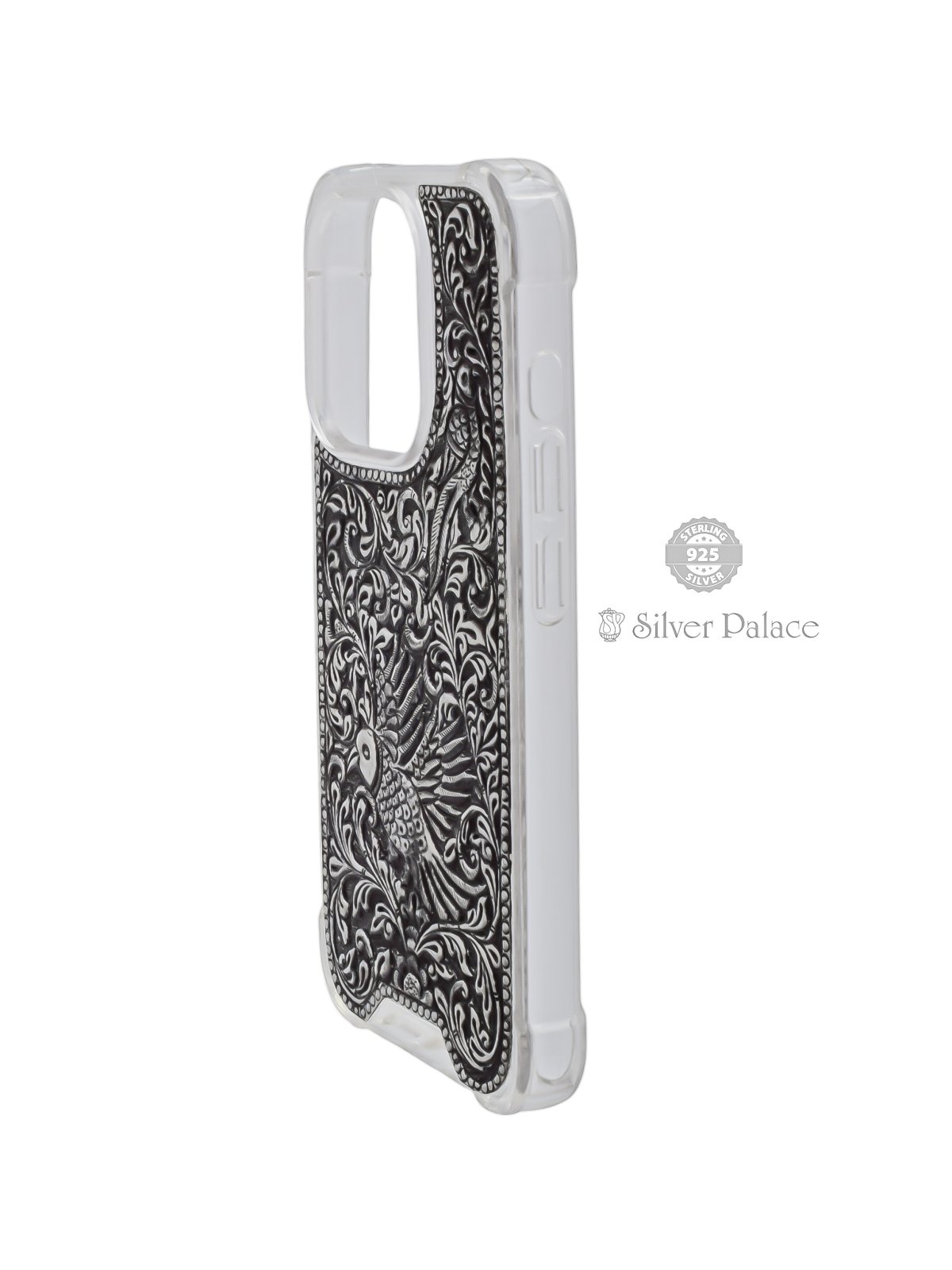 925 Sterling Silver Birds Engraved Phone Case For Iphone 15 - Silver Palace