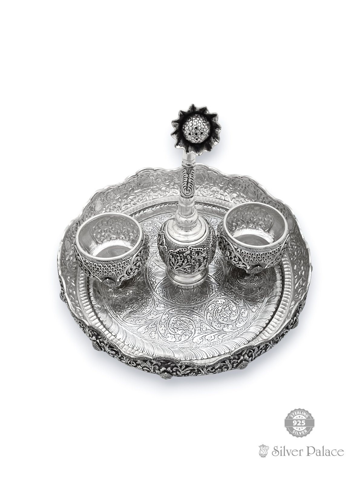 925 Oxidised Silver Floral Nagas Plate Set For Wedding Gifts - Silver ...