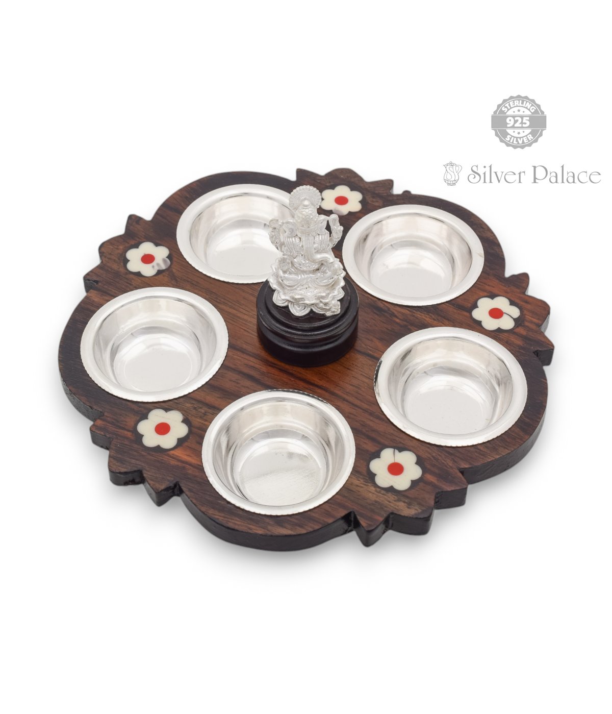 925 Silver 5 Kotthu Kinnam With Ganesh Idol On Rose Wood Base - Silver ...