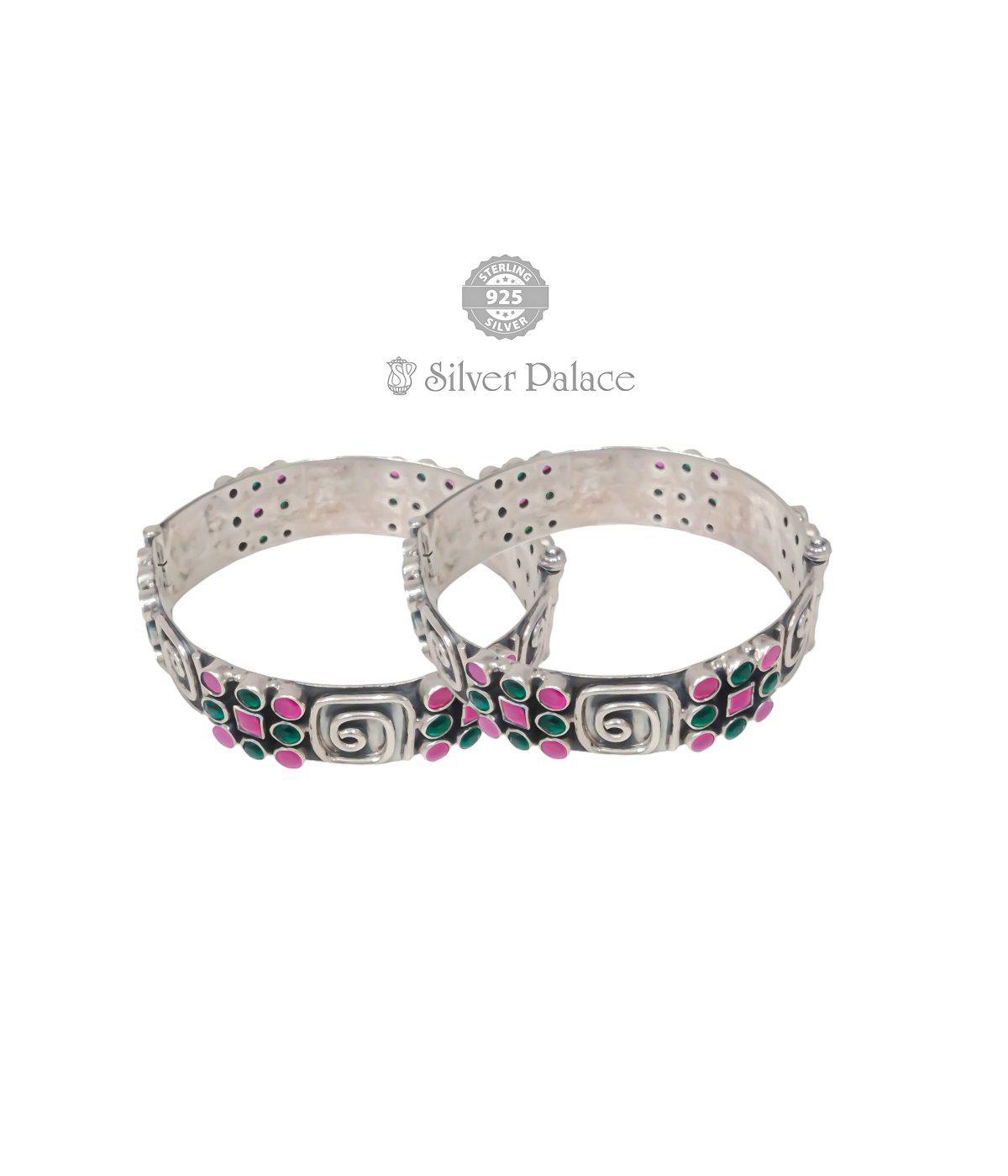 92.5 Sterling Silver Adjustable Vel And Mayil Kada For Men - Silver Palace