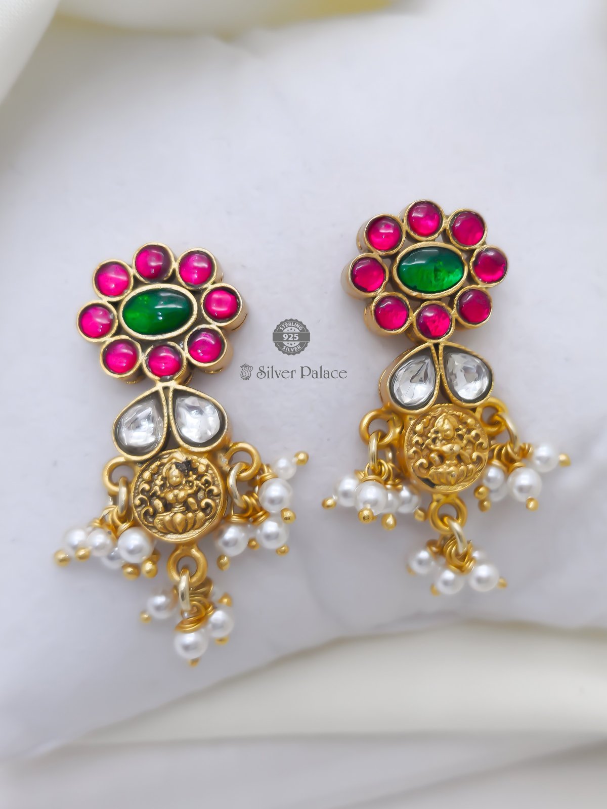925 Sterling Silver Anite Collection Gold Polished Green & Pink Stone ...