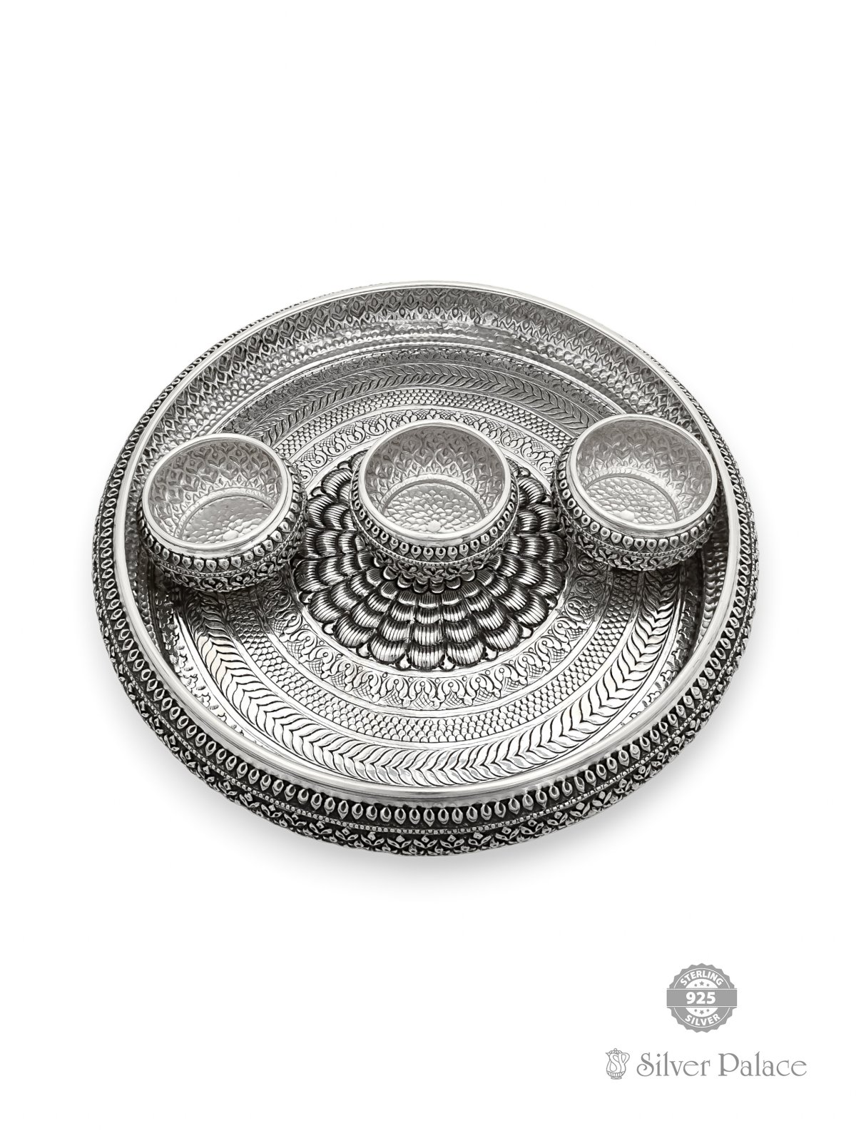 925 Antic Silver Floral Nagas Shell Plate Set For Wedding Gifts ...