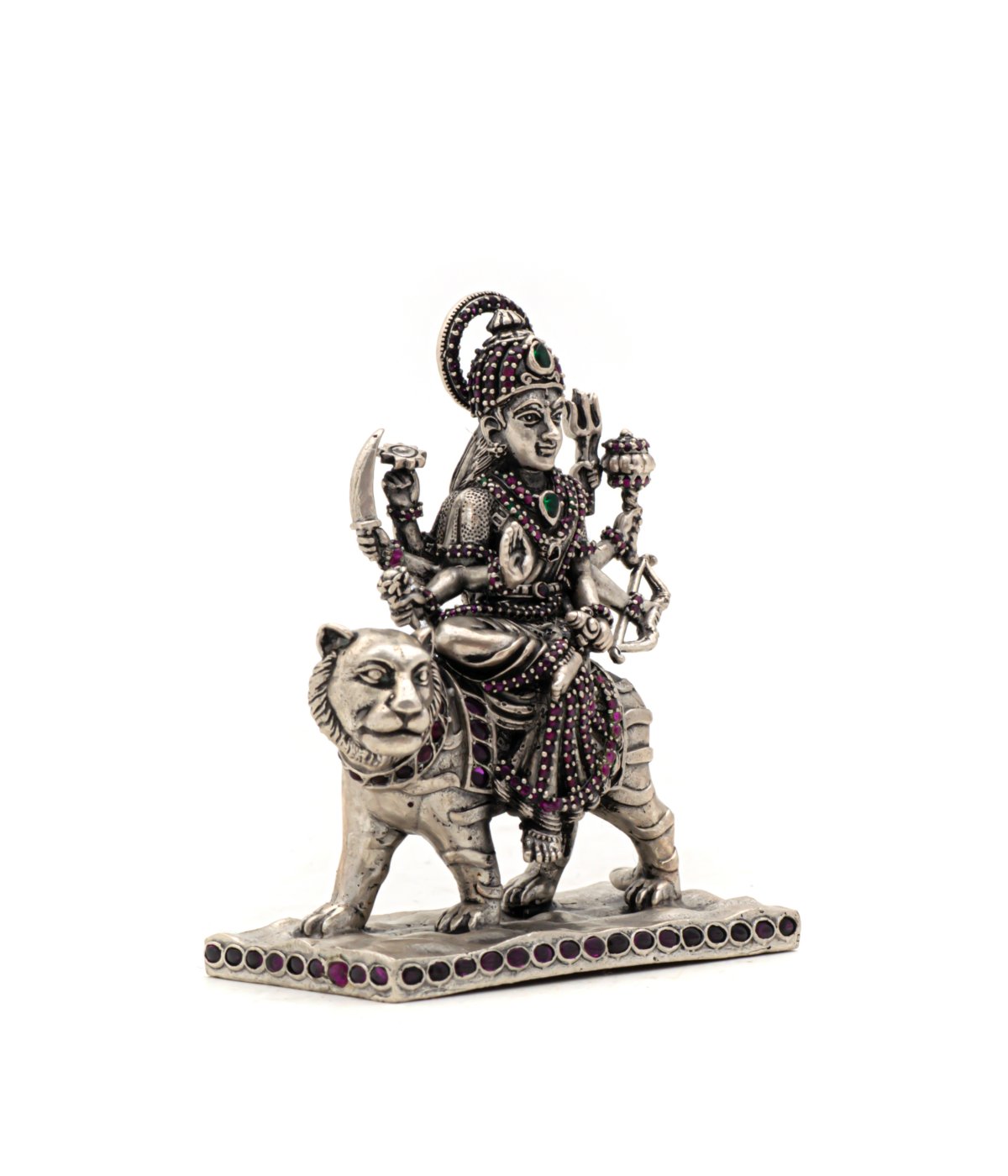 Antic Finish 925 Silver Durga Maa Sitting On Lion Idol With Ruby ...
