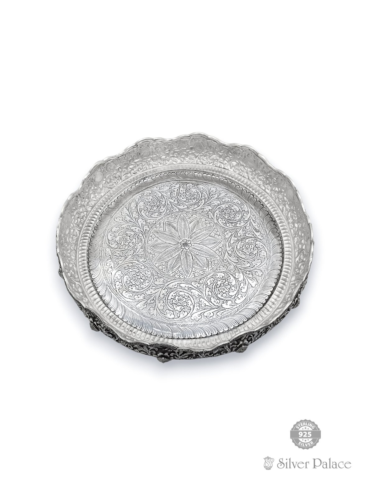925 Oxidised Silver Floral Nagas Plate Set For Wedding Gifts - Silver ...