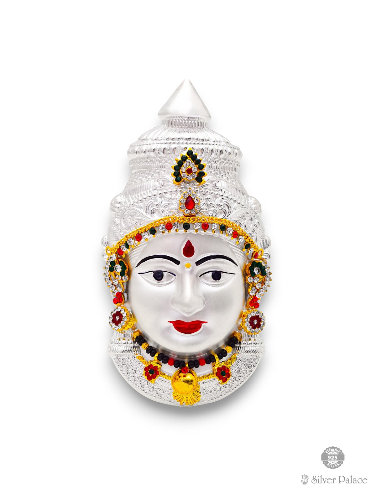 925 Pure Silver Enamel With Color Full Stones Amman Face For Pooja ...